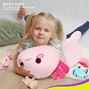 Onsoyours Axolotl Stuffed Animal Mommy 19.7" with 3 Baby Axolotl Plushies in Tummy, 4 Piece of Cute Axolotl Plush Pillow Toys for Kids Girls Boys (Pink Axolotl Family)