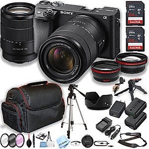 Sony a6400 Mirrorless Camera with18-135mm Zoom Lens + 2pcs 64GB Memory + Case+ Tripod + Steady Grip Pod + Filters + Macro + 2X Lens + 2X Batteries + More (32pc Bundle)