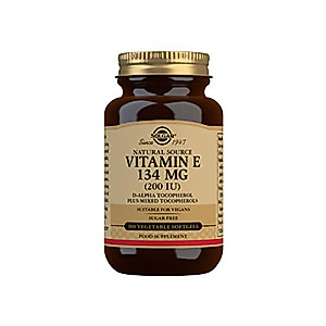 Solgar Vitamin E 200 IU, 100 Vegetarian Softgels - Natural Antioxidant, Skin & Immune System Support - Naturally-Sourced Vitamin E - Vegan, Gluten Free, Dairy Free - 100 Servings