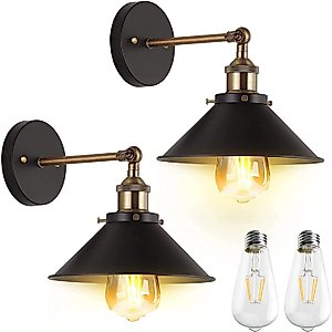 JACKYLED Wall Sconces Set of 2 UL-Listed, Hardwired Bronze and Black Vintage Wall Light, 240 Degree Adjustable Swing Arm Wall Lamp for Bedroom Kitchen (Included E26 Bulbs)