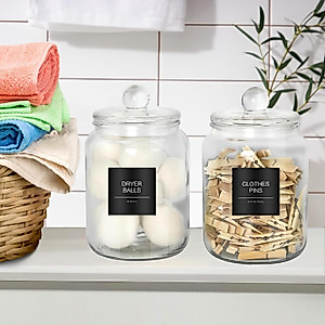 HVSWLY Minimalist Laundry Room Labels，30 Matte Waterproof Labels for Jars Spray Bottles and Detergent Dispensers, Preprinted Laundry Room Organization Labels Set(Black)