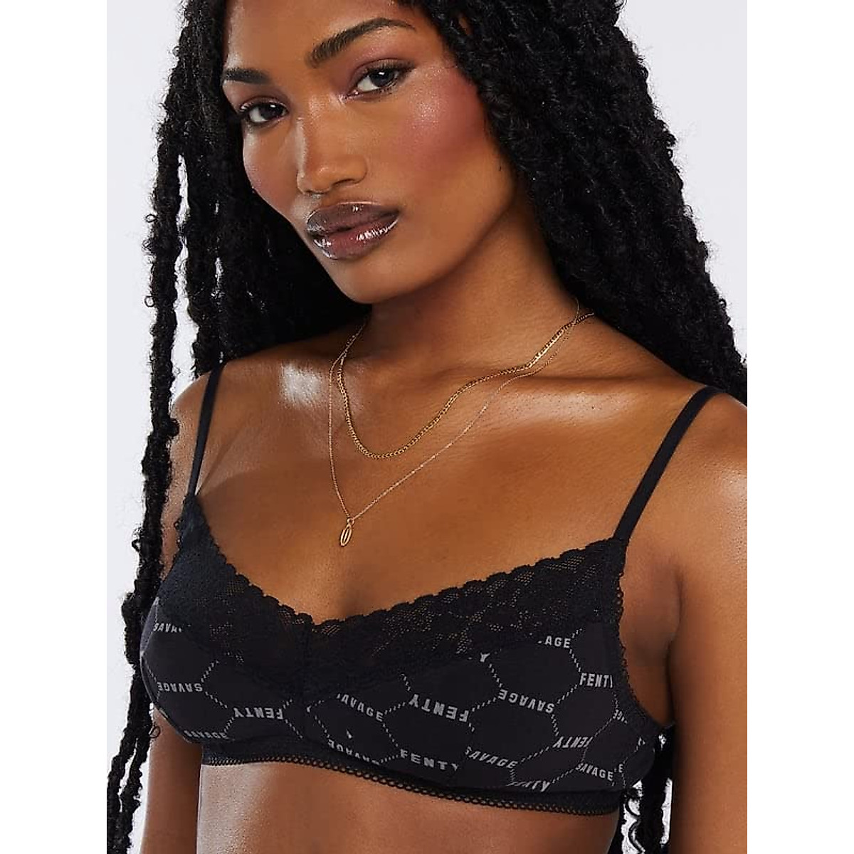 Savage X Fenty, Women's, Cotton Essentials Bralette, Cotton, Unlined Bralette, Black Caviar Logo Print, M