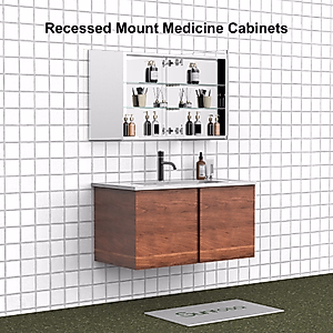 Sunrosa Aluminum Bathroom Medicine Cabinet with Mirror Door, 48"×27.5" Bathroom Mirror Cabinet, Wall-mountable and Recessed-in Mirror Cabinet, 3 Doors Medicine Cabinet Organizer