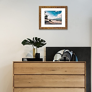 AUEAR, 11x14 Ornate Finish Photo Frame, with White Mat for 8x10 Picture & Real Glass, Color: Bronze