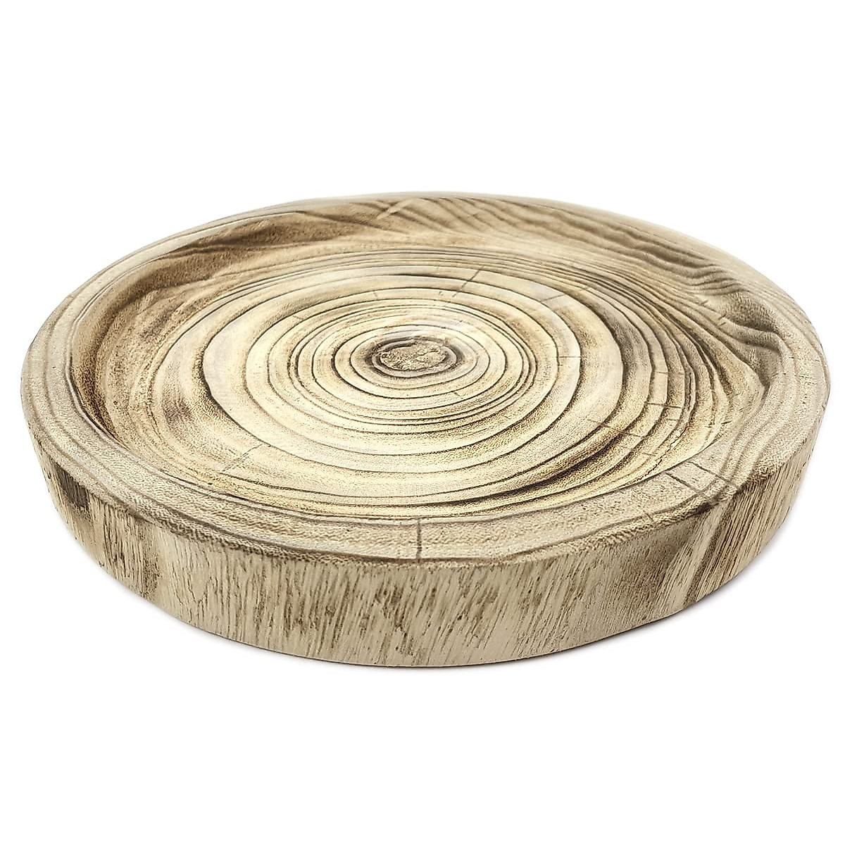 Round Serving Tray Carving Decor Solid Wood Tray Wooden Fruit Snack Plate Candle Holder Tray Natural Handmade Bowl 11.7"