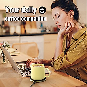APEKX Auto On/Off Gravity-Induction Coffee Mug with Temperature Control 113°F/45°C Cup Warmer Self-Heating Coaster with Wireless Charging Function Gifts for Home Office (Mug Included) Yellow