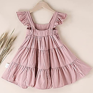 ANATA Newbron Baby Linen Dress Flower Girl Spring Vintage A-Lined Dresses Kids Birthday Party Outfits Toddler Girls Retro Twirl Pleated Boho Beach Sundress Clothes Valentine's Day Blush Pink 3T