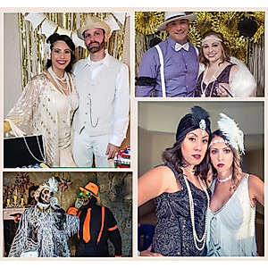 Cizoe 1920s Pearls Necklace Fashion Faux Pearls Gatsby Accessories Vintage Costume Jewelry Cream Long Necklace for Women(B-a-knot Pearl Necklace*2 + 59" Necklace*1-white)