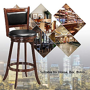 COSTWAY Bar Stools Set of 2, 360 Degree Swivel, Accent Wooden Swivel Seat Bar Height Stool, Leather Upholstered Design, PVC Cushioned Seat, Perfect for Dining and Living Room (Height 29")