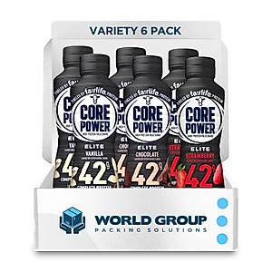 World Group Packing Solutions Fairlife Core Power Elite 42g High Protein Milk Shakes Variety 6 Pack - Vanilla, Chocolate, Strawberry - Ready to Drink for Workout Recovery, 14 Fl Oz