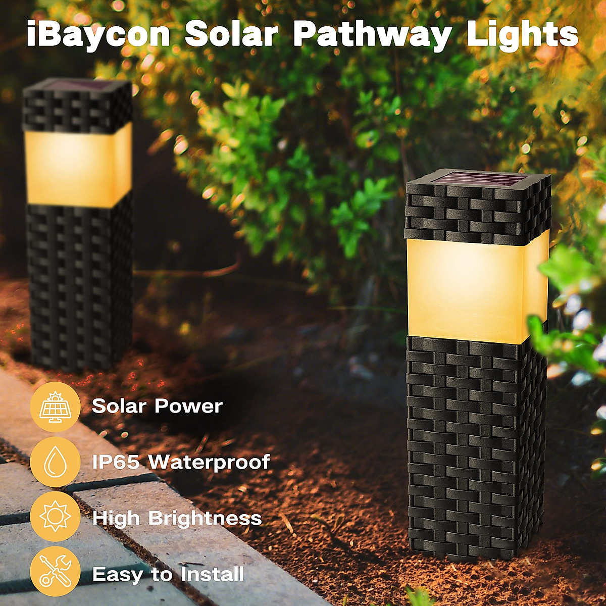 iBaycon 8 Pack Solar Pathway Lights Outdoor, Waterproof Solar Landscape Lighting, Bright Solar Garden Lights for Patio Lawn Yard Walkway Driveway (Warm White)