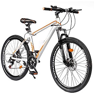 Max4out Mountain Bike 26 Inch Wheel 7/21 Speed Mountain Bicycle for Men and Women, High Carbon Steel Frame Road Bike with Daul Disc Brakes(Silver)