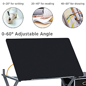 Yaheetech Drafting Desk, Drawing Table for Artists/Adults, Art Desk w/Stool and 3 Slide Drawers, Painting Studio Design Work Station, Adjustable Tabletop