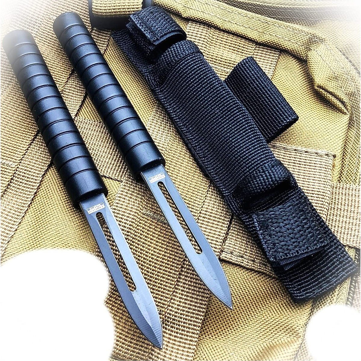 New 6.5" Interlocking Ninja Dual Blade Tactical Hunting Knife w/ Sheath Camping Outdoor Pro Tactical Elite Knife BLDA-0044