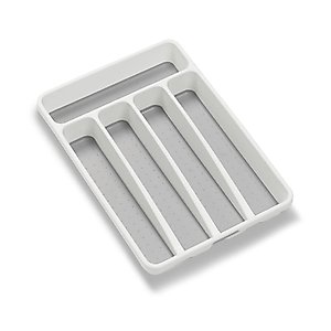 Madesmart Mini 5-Compartment Premium Antimicrobial Plastic Silverware Tray for Drawers, Cutlery and Utensil Tray Kitchen Drawer Organizer, White