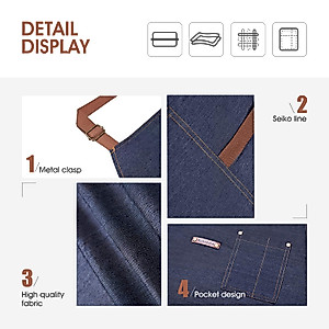 KPD 2 Pack Blue Unisex Waist Denim Aprons for Home and Kitchen,Chef Denim Apron For Waitress Half Short Aprons Restaurant For Women Men Serve