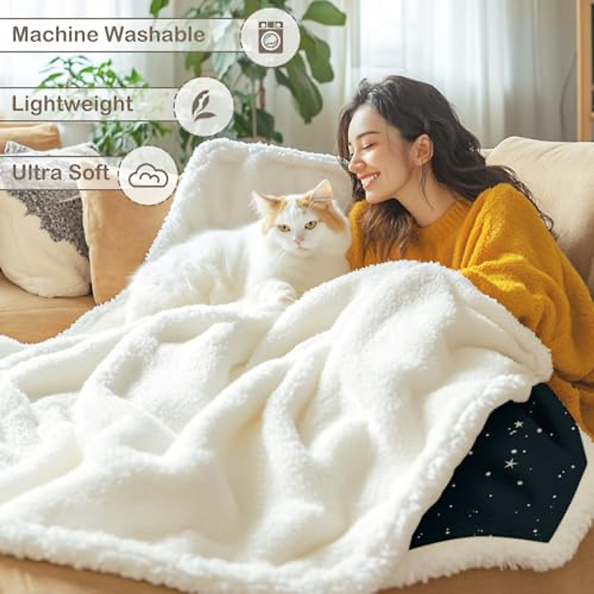 Sleepwish Death Moth Throw Blanket Hawk Moth Skull Sherpa Fleece Blanket Black Galaxy Star Print Blanket Large Size Gothic Halloween College Dorm Decor, Queen (90" X 90")