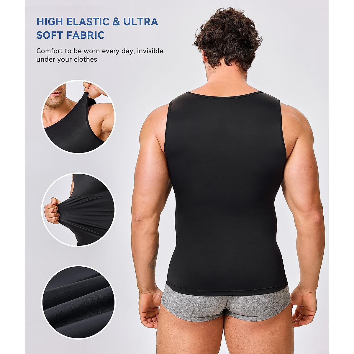 Mens Compression Shirt Slimming Body Shaper Vest Workout Tank Tops Abs Abdomen Undershirts(Black, L)