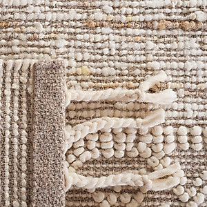 SAFAVIEH Natura Collection Area Rug - 8' x 10', Ivory & Beige, Handmade Moroccan Boho Farmhouse Rustic Tassel Wool, Ideal for High Traffic Areas in Living Room, Bedroom (NAT295A)
