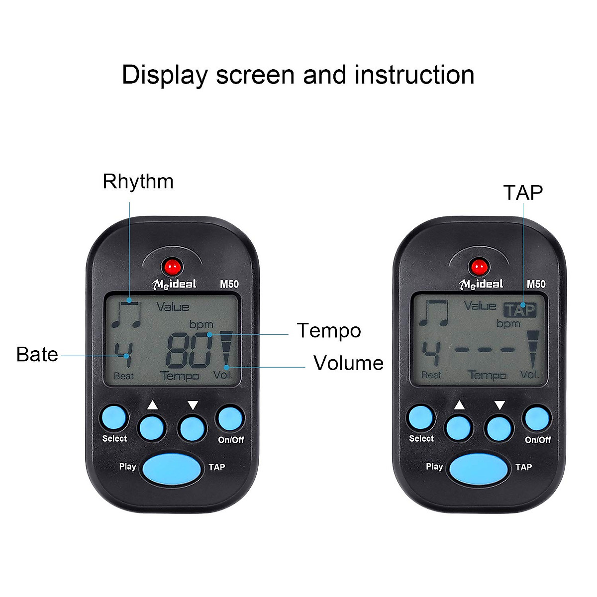 Mini Digital Metronome, Multifunctional, Portable, Volume Adjustable, Clip on, with Speaker, Beat Tempo, with Battery for Piano, Guitar, Saxophone, Flute, Violin, Drum (Black)