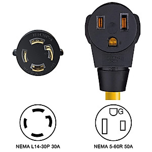 EXCELFU Nema L14-30P to 6-50R Welder Adapter Plug, Generator to Welder Power Adapter Cord, 30 Amp 4 Prong Twist Lock Generator Plug to 3 Prong Welder Adapter