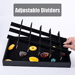 Elsjoy Set of 3 Large Black Jewelry Trays, 13.8" x 9.5" Stackable Velvet Jewelry Organizer Tray Drawer Jewelry Storage, Divided Ring Organizer Tray for Necklace, Earrings, Bracelet