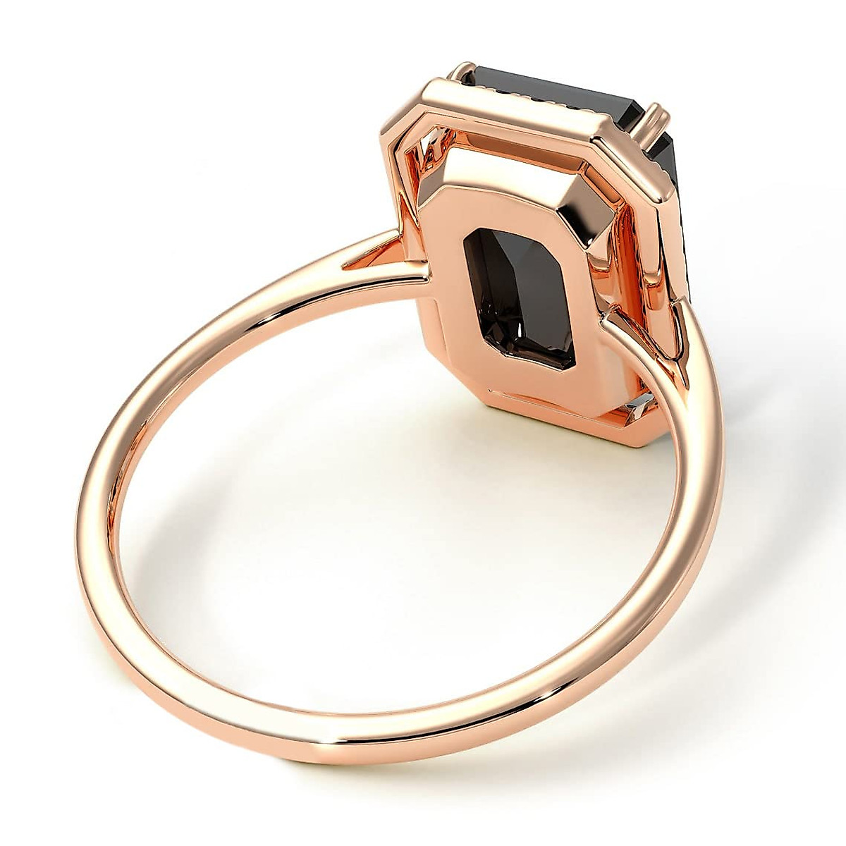 Jewelryonclick Rose Gold Plated Ring Emerald Cut Halo Diamond Jewelry Black Onyx Handcrafted Easy To Wear Ornaments Everyday Special Teen Gifts Rings for wife US Size : 5.5