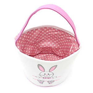 Easter Bunny Basket for Kids - Canvas Tote Bags Buckets for Easter Eggs (Pink)