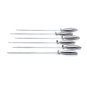 Professional Chef's Stainless Steel BBQ Skewers - Set of 6 | Reusable metal kebab skewers with a unique easy-slide design | From Jean Patrique