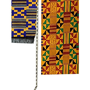 Decora Apparel African Clothes for Men Cotton Scarf, Graduation Stole, African Head Scarf Kente Fabric 5.5X60 Orange GoldP03