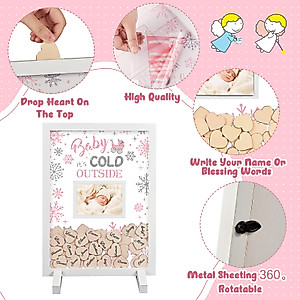 Taiyin 65 Pcs Baby Shower Guest Book Alternative Baby It's Cold Outside Snowflake Baby Shower Favors Picture Frame Baby Shower Decors for Baby Shower Birthday Christmas(Pink Theme Style)