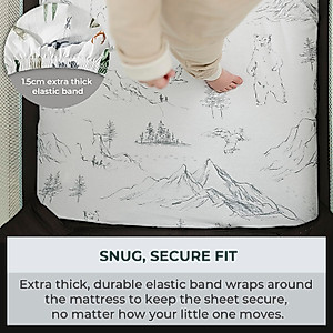 Pobibaby - 2 Pack Premium Pack N Play Sheets Fitted for Standard Pack and Plays and Mini Cribs - Ultra-Soft Cotton Blend, Stylish Woodland Pattern, Safe and Snug for Baby (Explore)