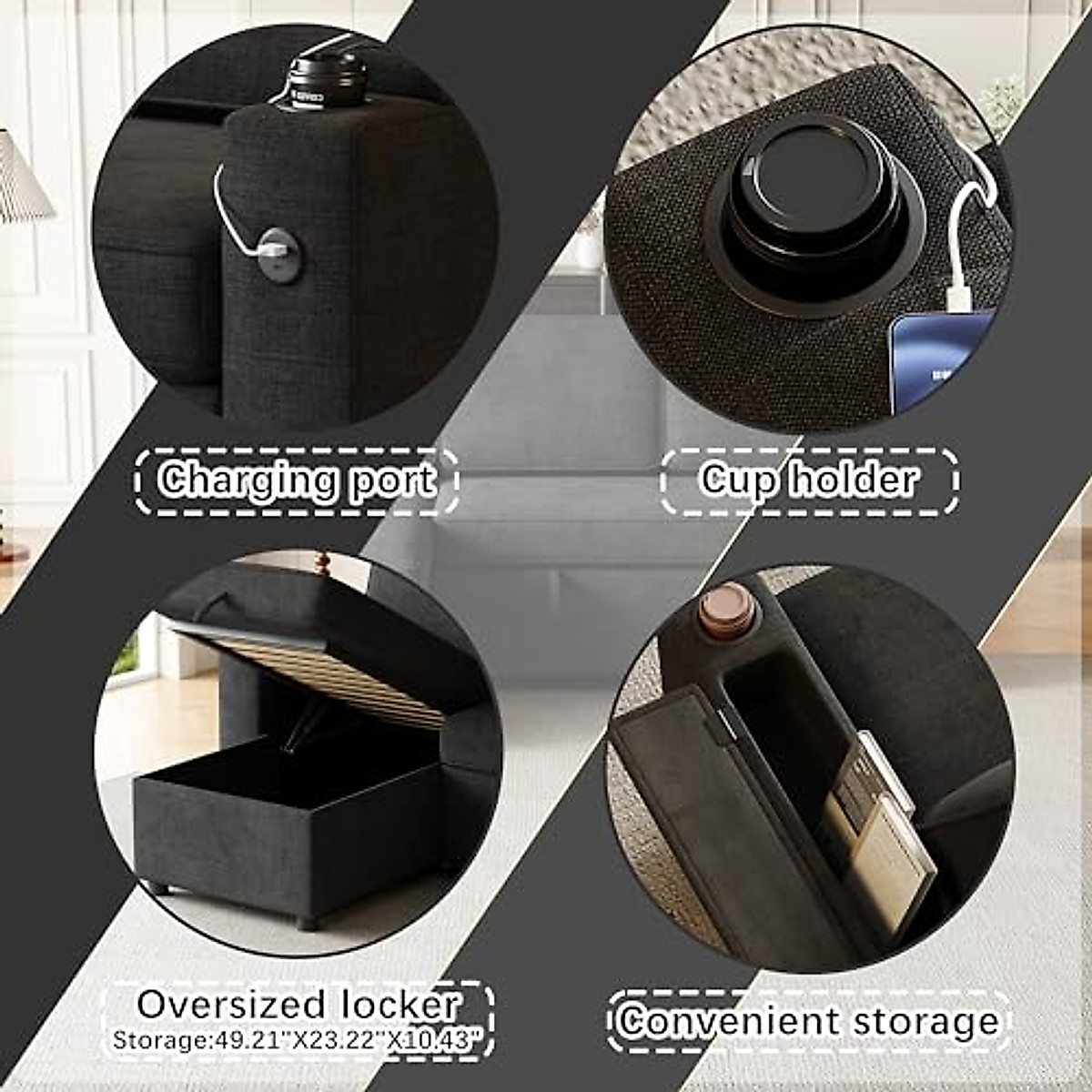 Eafurn 3-Seaters Corner Sectional Sofa Convertible Pull Out Couch Bed with Reversible Chaise Lounge and Hidden Arm Storage & Cup Holders, L Shaped Sleeper Sofa&Couches for Living Room Apartment Dorm