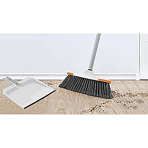 Superio Angle Broom and Clip-On Dustpan Set, Slim Hand Broom Telescopic Handle 53 Inches Tall, Clip On Dust Pan with Low Edge Rubber Lip