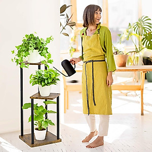 Oppro 3 Tier Plant Stands Indoor, Metal Wood Tiered Corner Plant Stand Pot Holder, Wood Flower Shelf Display Rack for Living Room Bedroom Outdoor Balcony Garden Patio, Black