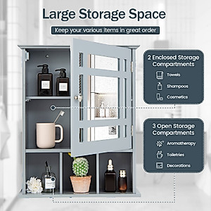 LOKO Bathroom Medicine Cabinet with Mirror, Small Bathroom Cabinet Wall Mounted with Single Mirrored Door & Adjustable Shelf, Bathroom Wall Cabinet, 19 x 6.5 x 23.5 inches (Grey)