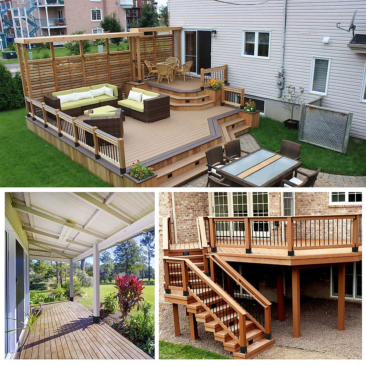 Eapele 4x4 Wood Fence Post Anchor Base, 13GA Thick Steel and Black Powder Coated, Come with Wood Screws and Concrete Anchors(Set of 4)