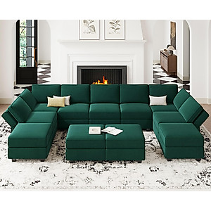 Belffin Oversized Modular Sectional Sofa Velvet U Shaped Couch with Storage Ottomans Modular Sectional Couch with Reversible Chaise Convertible Sectional Sleeper Sofa Velvet Green