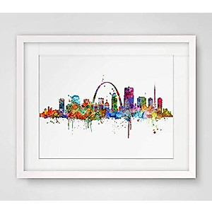 St. Louis Skyline Art Print Missouri Skyline City Watercolor Fine Art Paper St. Louis Wall Hanging Cityspace Wall Art Home Decor 8x10 inch Unframed (8X10INCH)