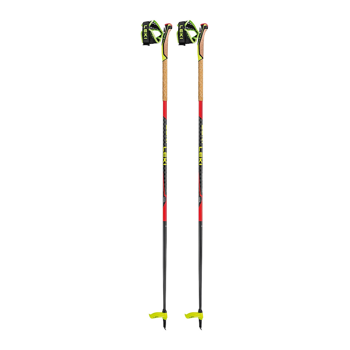 LEKI Mezza Race Aluminum Lightweight Ski Poles for Ski Mountaineering & Backcountry Skiing - Bright Red-Black-Neonyellow - 125 cm