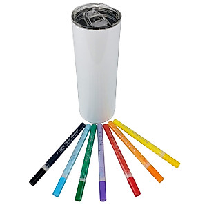 Create Your Own Personalized Gifts, White 20 oz Insulated Tumbler Mug with Lid, Set of 7 Acrylic Paint Pens (1 Tumbler | 1 Marker Set)
