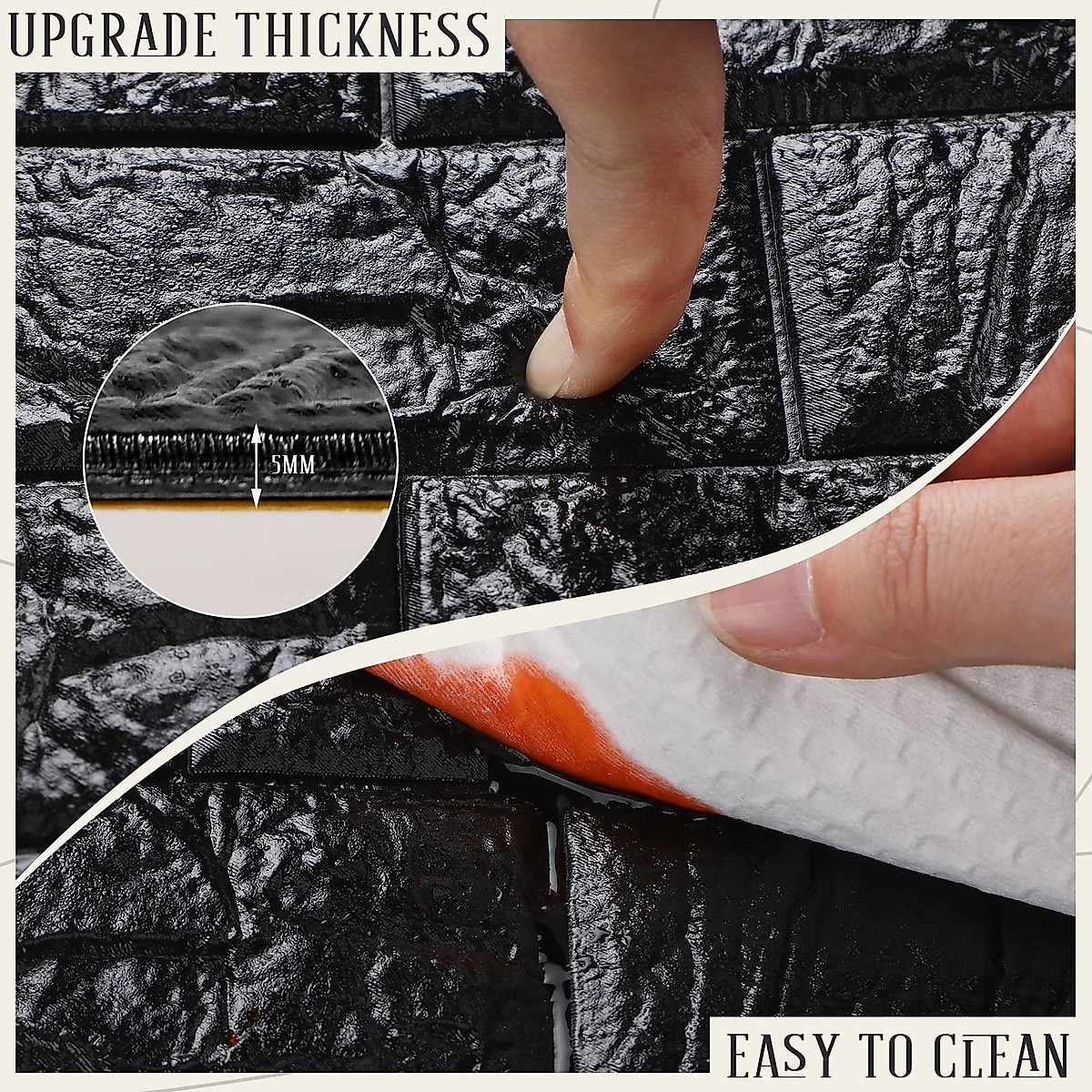 Tinlade 30 Pcs 28.81 Sq ft 3D Wall Panels Peel and Stick Foam Brick Wallpaper Printable Faux Brick Wall Panels Decorative Self Adhesive Wall Tiles Waterproof Wall Covering Panels (Black)