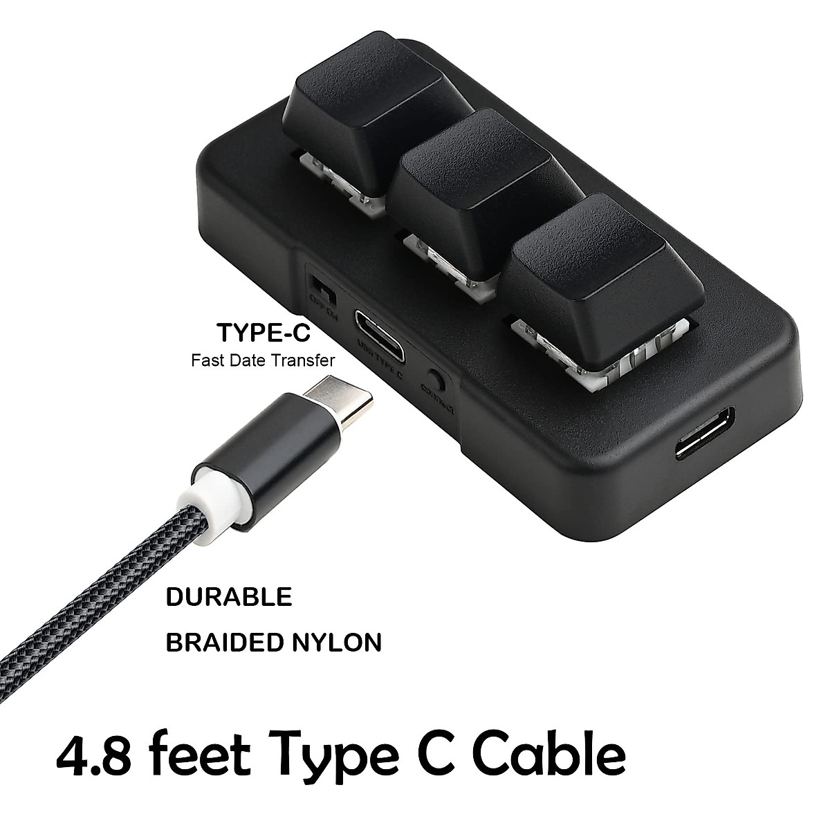 iKKEGOL Mini USB Type C Wired 3 Key Mechanical Keypad 9 Keys Fully Progammable Macro Gaming Keyboard,One- Handed Control RGB Light HID Pad (Black)