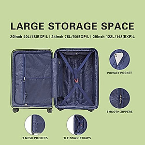 VERAGE Freeland 3 Piece Luggage Sets with X-Large Spinner Wheels, Expandable Hardshell Luggage Sets, Travel Suitcase Set TSA Approved (20/24/29-Inch, Green)