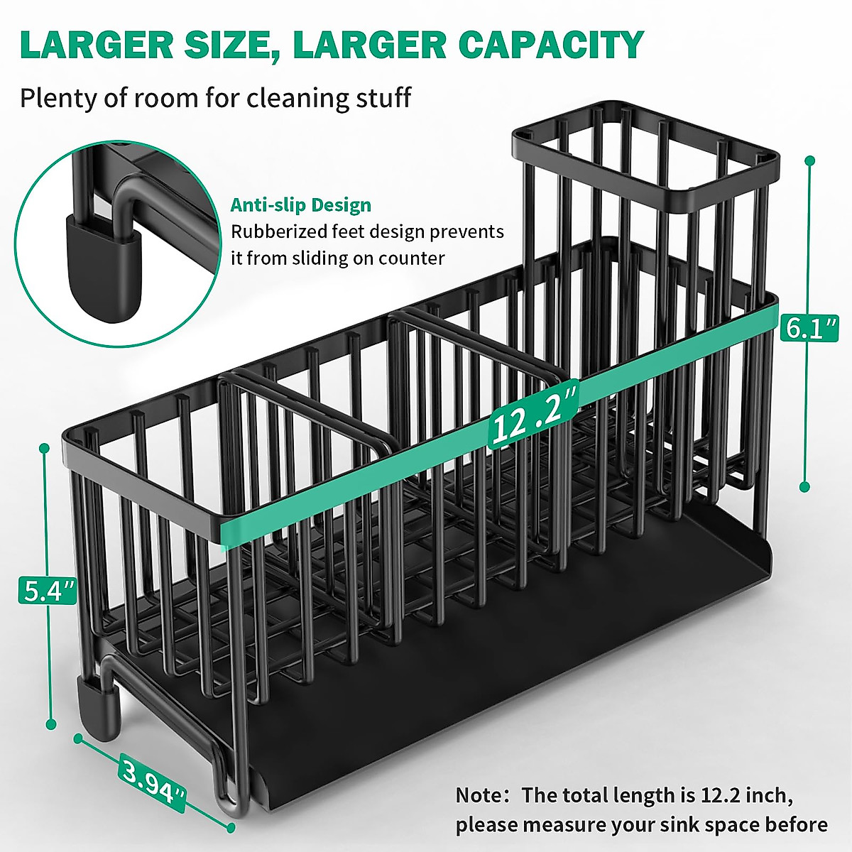 TomCare Sponge Holder for Kitchen Sink Extra Large Sink Caddy with Drain Tray Brush Holder Rustproof Kitchen Sink Organizer with 2 Adjustable Dividers Durable Kitchen Storage Accessories for Counter