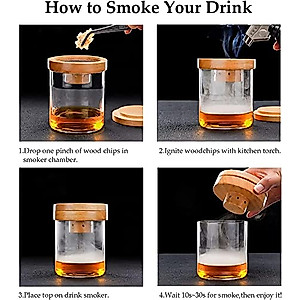 Keepower Cocktail Smoker Kit, Old Fashioned Chimney Smoker Kit with 4 Wood Chips for Infuse Cocktails Coffee Bourbon Wine Whisky Drinks, Gift for Dad, Husband, Friend