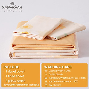 SAPHREAS King Size Duvet Cover Set with Fitted Sheet 4pcs Daisy Floral Bedding Comforter Cover Set 1 Quilt Cover 1 Fitted Sheet 2 Pillow Shams