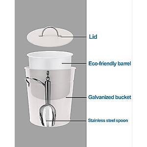 3Qt White Galvanized Ice Bucket with Lid, Scoop & Handles - Ideal for Cocktails, Parties, BBQs, Wine & Champagne. Double-Layer Insulated Outer & Galvanized Inner Layer, Perfect for Home & Outdoor Use