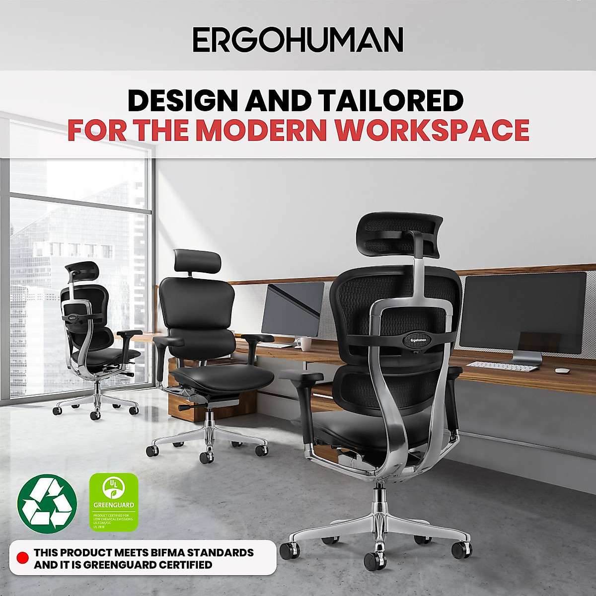Ergohuman Eurotech LE9ERG Executive High Back Leather Swivel Chair - Office Chair with Tilt Tension Control, Tilt Lock, Back Angle & Height, Synchro Tilt, Seat Height & Depth, & Arm Height Adjustments