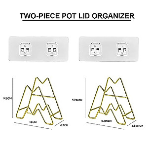 UWAYEXRA Pot Lid Organizer,2-Piece Gold Pan Lid | Plate Holder, Minimalist Style Dual-purpose desktop and wall Kitchen Organizers Nail-free